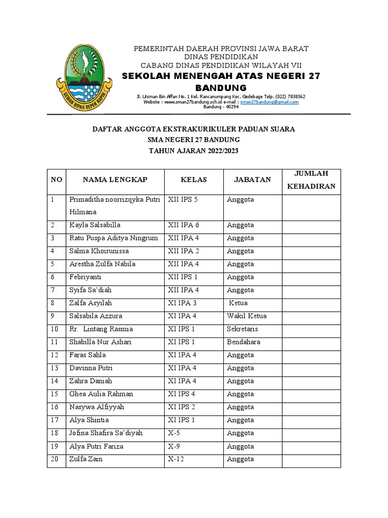 Format Anggota Eksul Salinan | PDF