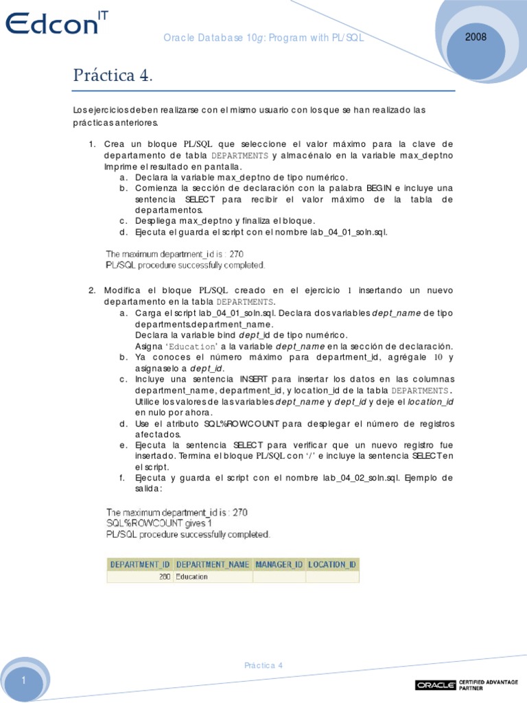 Practica Leccion 4 | PDF | Pl / Sql | SQL