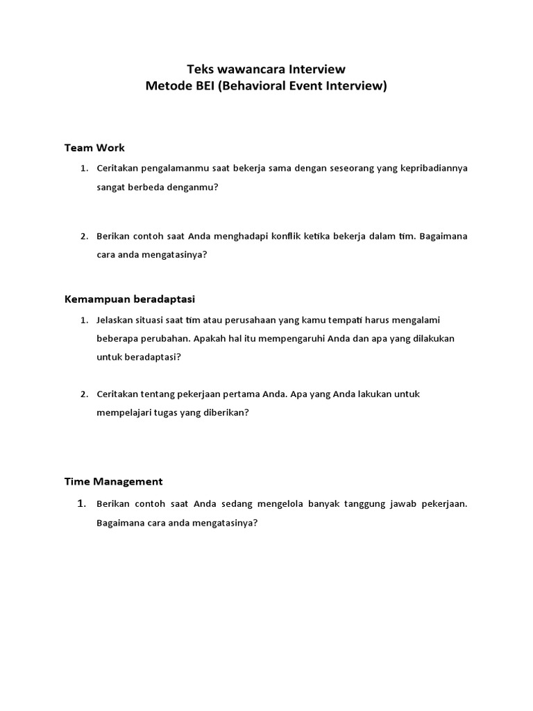 Teks Wawancara Metode BEI | PDF