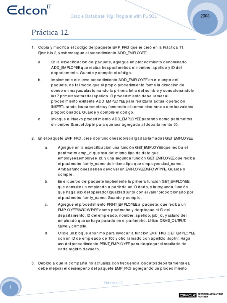 Practica Leccion 12 | PDF | Pl / Sql | SQL