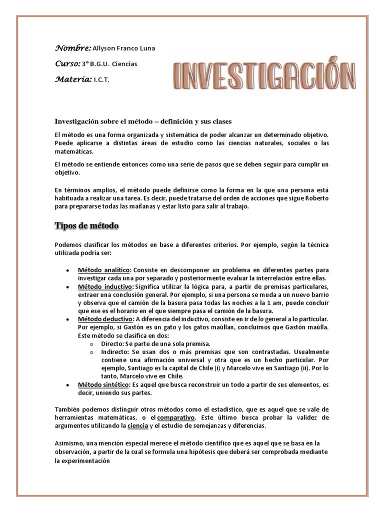 El Metodo - Definicion y Sus Clases | PDF | Método científico ...