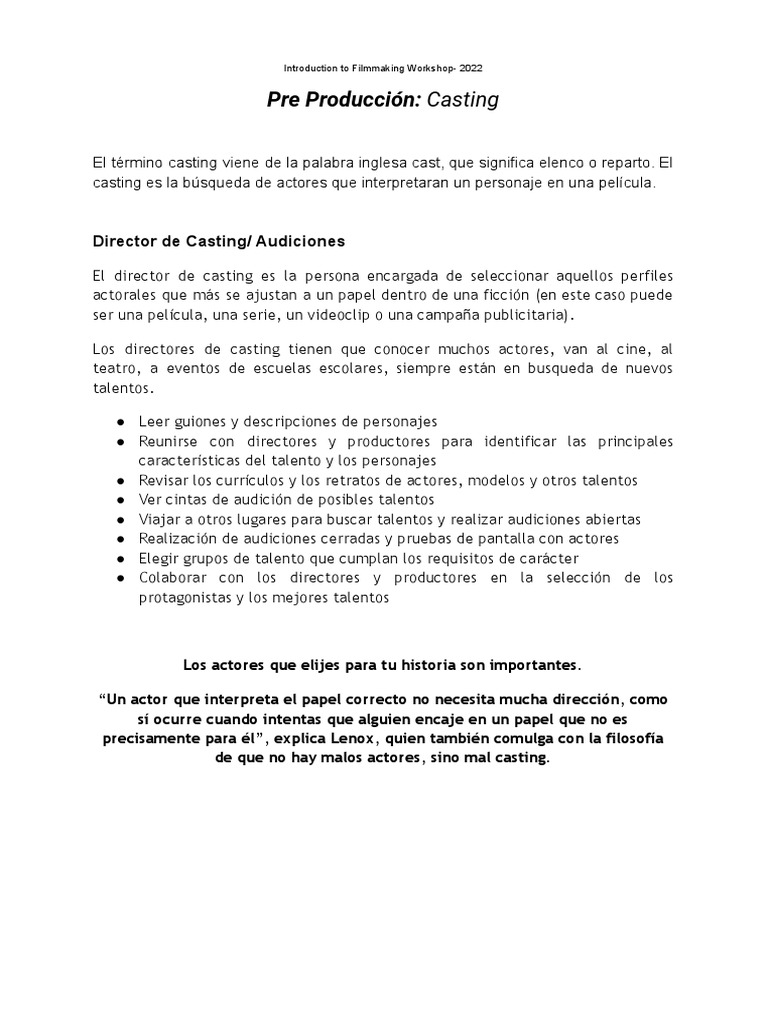 Español-Clase 9-Casting y Actores | PDF | Entretenimiento