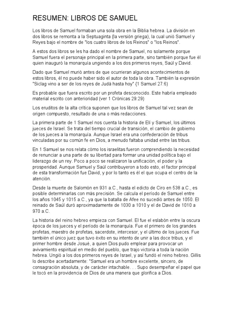 Resumen de 1 Samuel | PDF | Libros de Samuel | Samuel