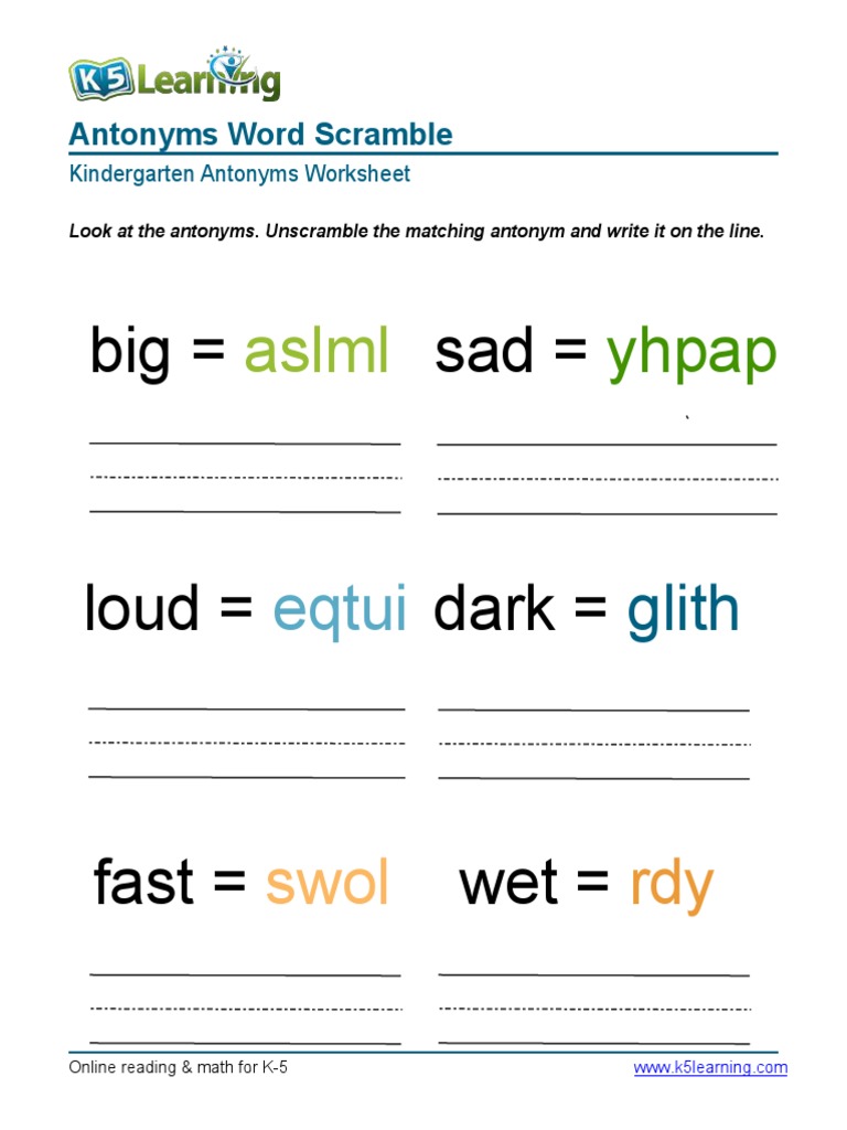 Kindergarten Synonyms and Antonyms Worksheets | PDF | Semantics | Semiotics