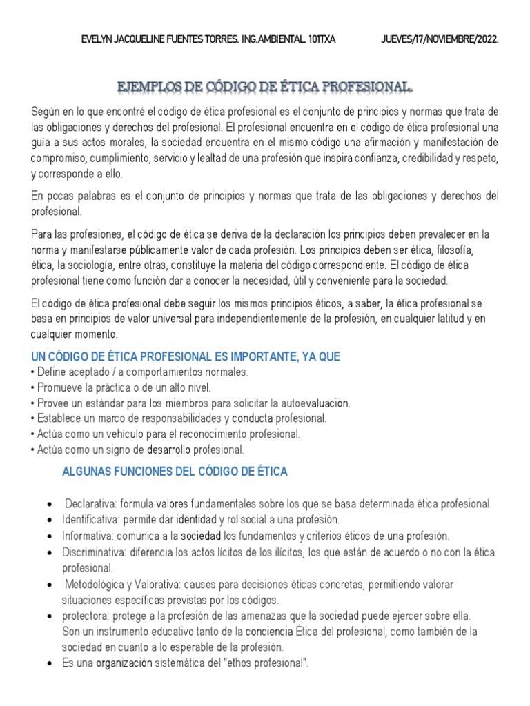 Ejemplos de Código de Ética Profesional | PDF | Moralidad | Ética ...