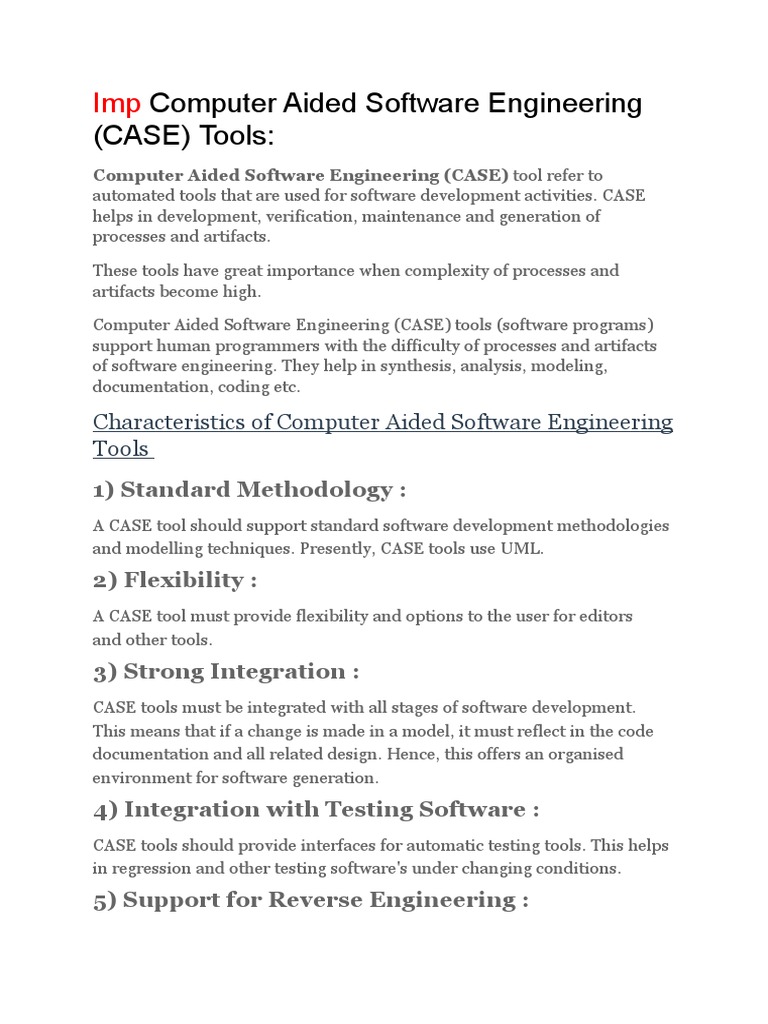 Characteristics of Computer Aided Software Engineering Tools | PDF ...