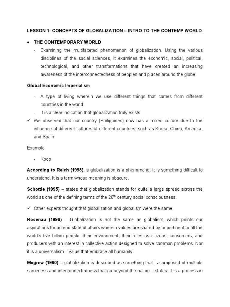 Lesson 1 - Concepts of Globalization | PDF | Globalization | Political ...