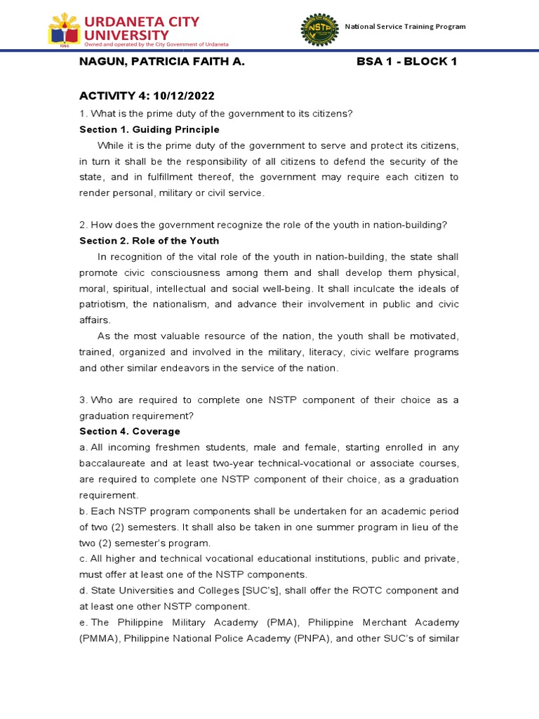 NSTP - Activity 4 | PDF | Reserve Officers' Training Corps