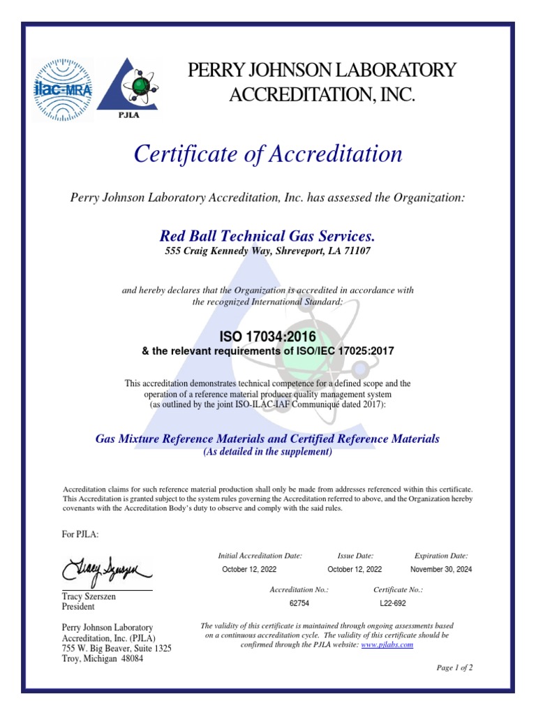 Certificate of Accreditation: Perry Johnson Laboratory Accreditation ...