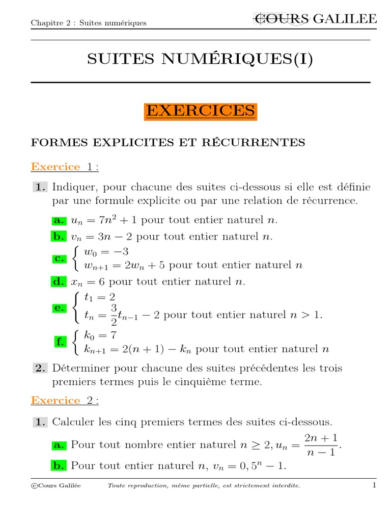 Suites numériques : Formes explicites et récurrentes | PDF ...