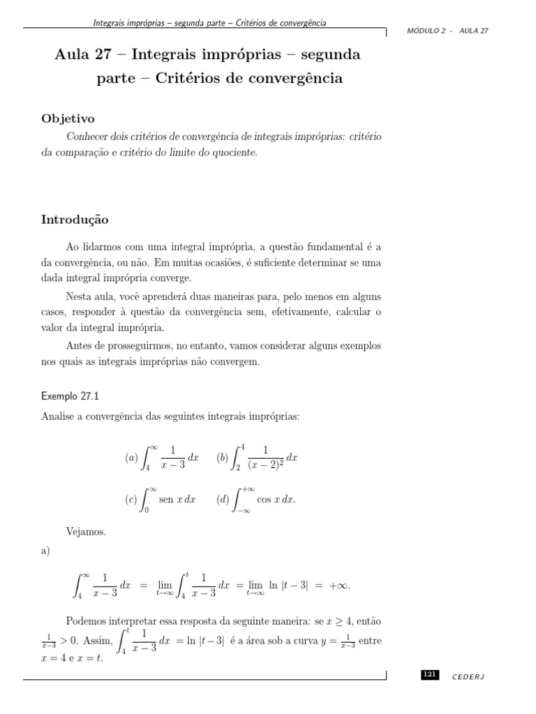 Critérios de Convergência de Integrais Impróprias | PDF | Limite ...