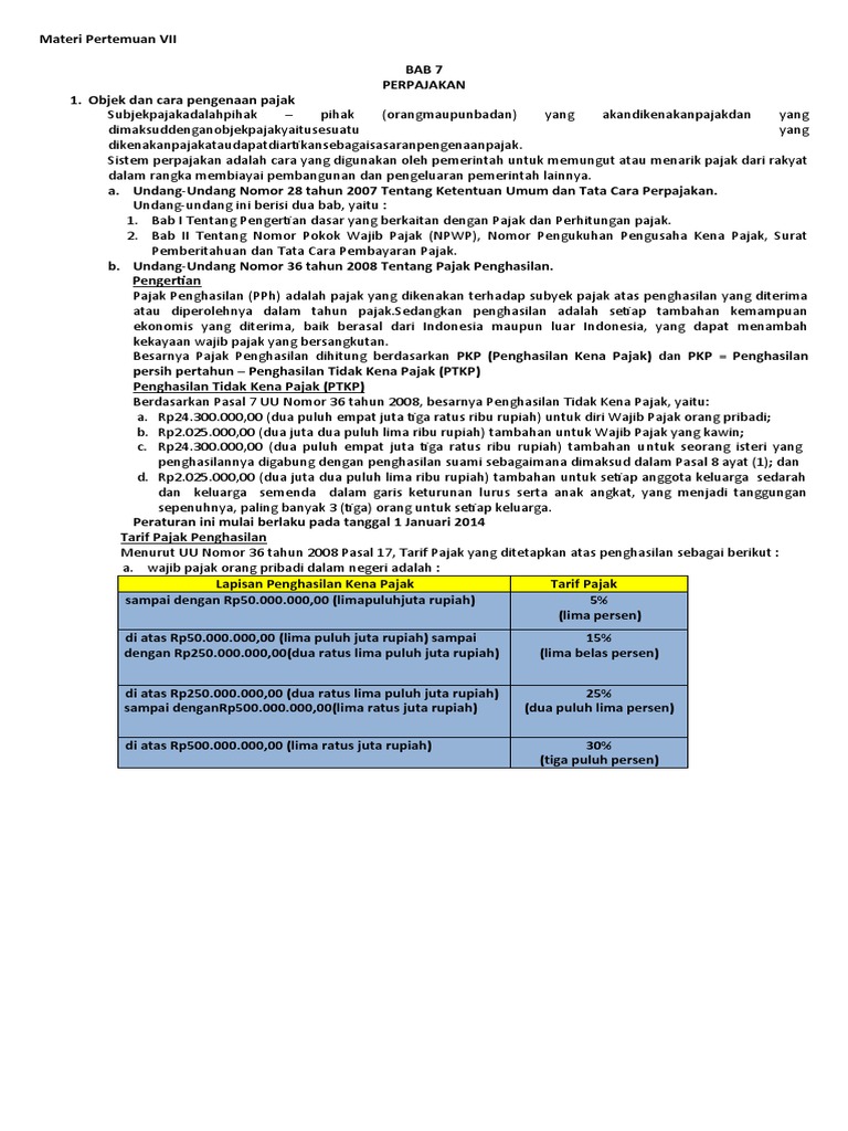 Materi Pertemuan VII Bab 7 Perpajakan (OBJEK PAJAK) | PDF
