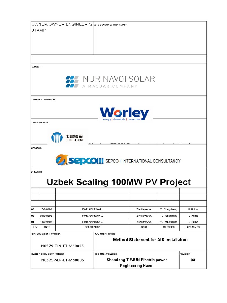 N0579-TJN-ET-MS0005 - R03 Method Statement For AIS Installation | PDF ...
