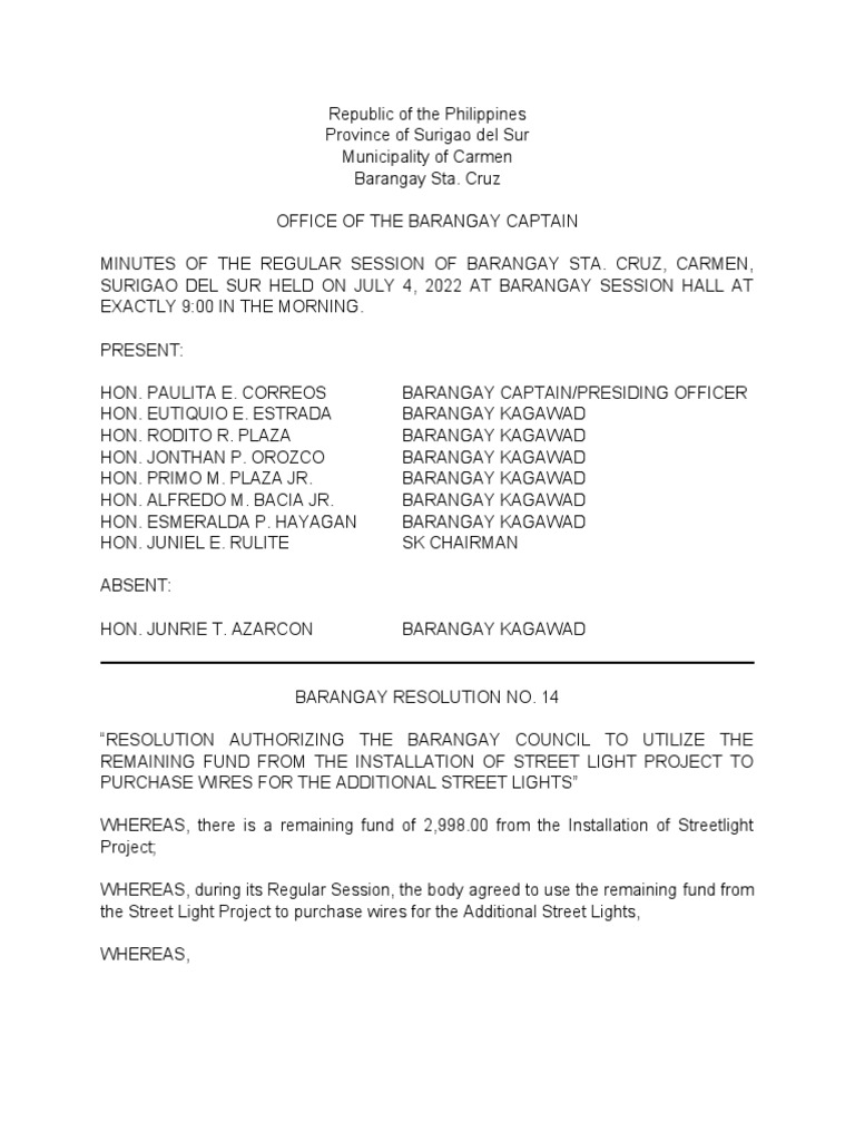 Barangay Resolution 14 | PDF | Home & Garden