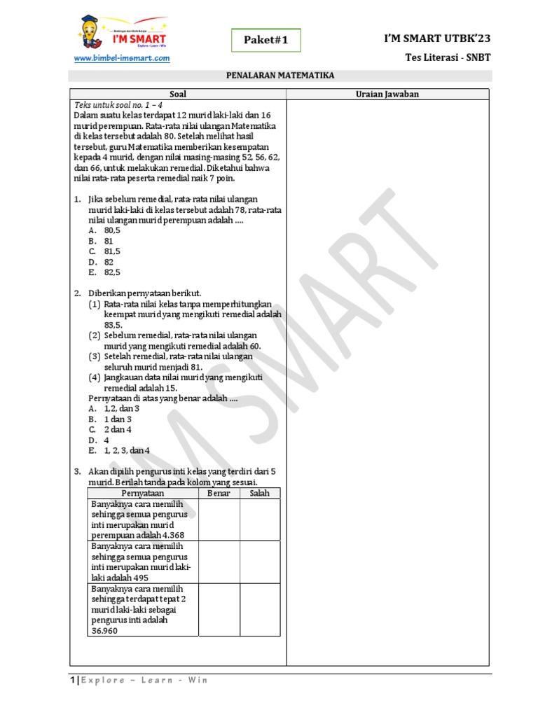 Paket#1 Soal Penalaran Matematika (Edit) | PDF
