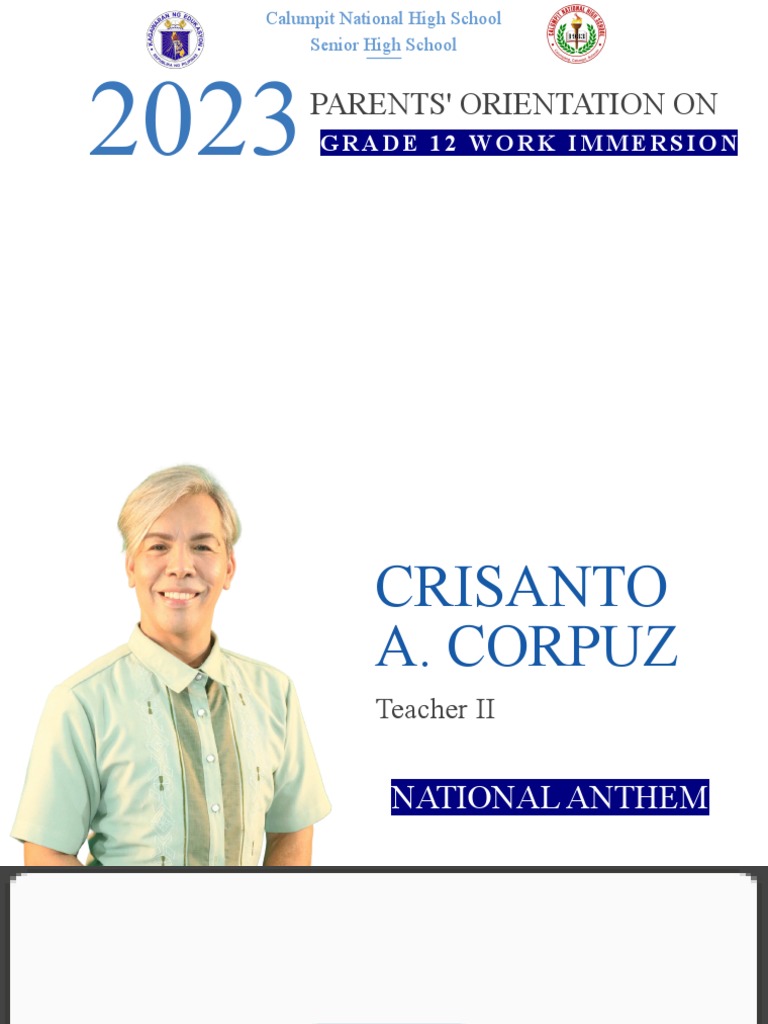 Calumpit National High School Orientation on Grade 12 Work Immersion ...