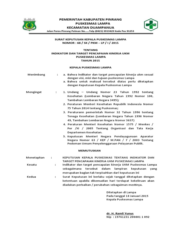 68 SK Indikator Dan Target Pencapaian Kinerja Ukm | PDF