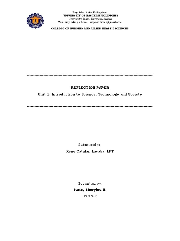 BSN 2 Sts Reflection Paper 1 Surio | PDF | Science | Society