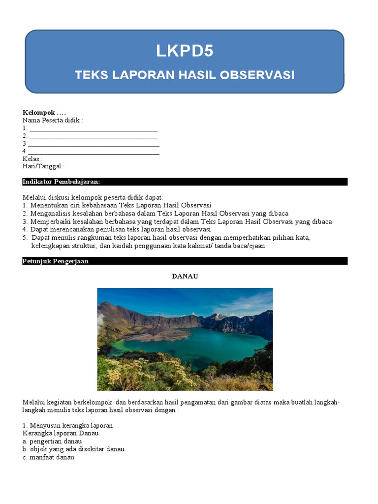 LKPD 5 Jawaban LHO Danau Pertemuan 1 | PDF