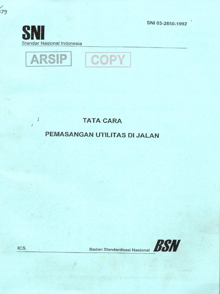 Sni 03 2850 1992 Tata Cara Pemasangan Utilitas Di Jalan | PDF