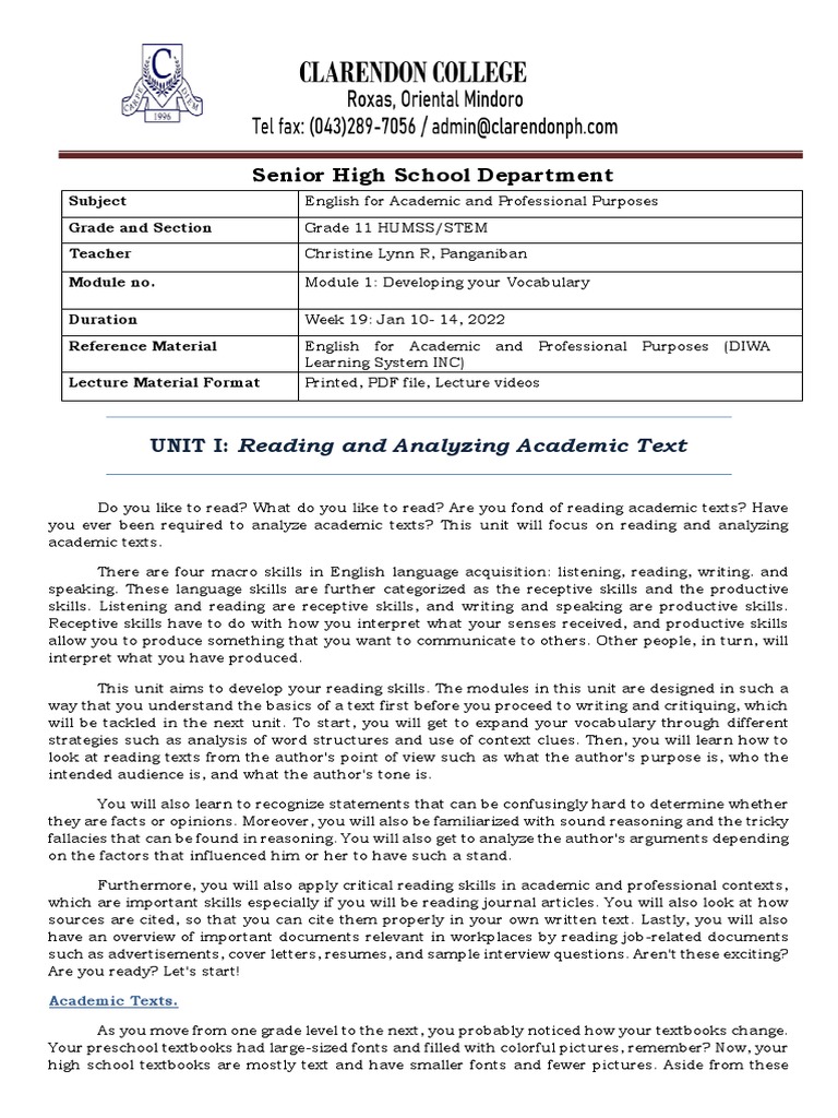 Week 19 Eapp Module | PDF | Reading Comprehension | Noun