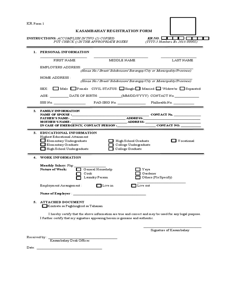 KR Form 1 | PDF