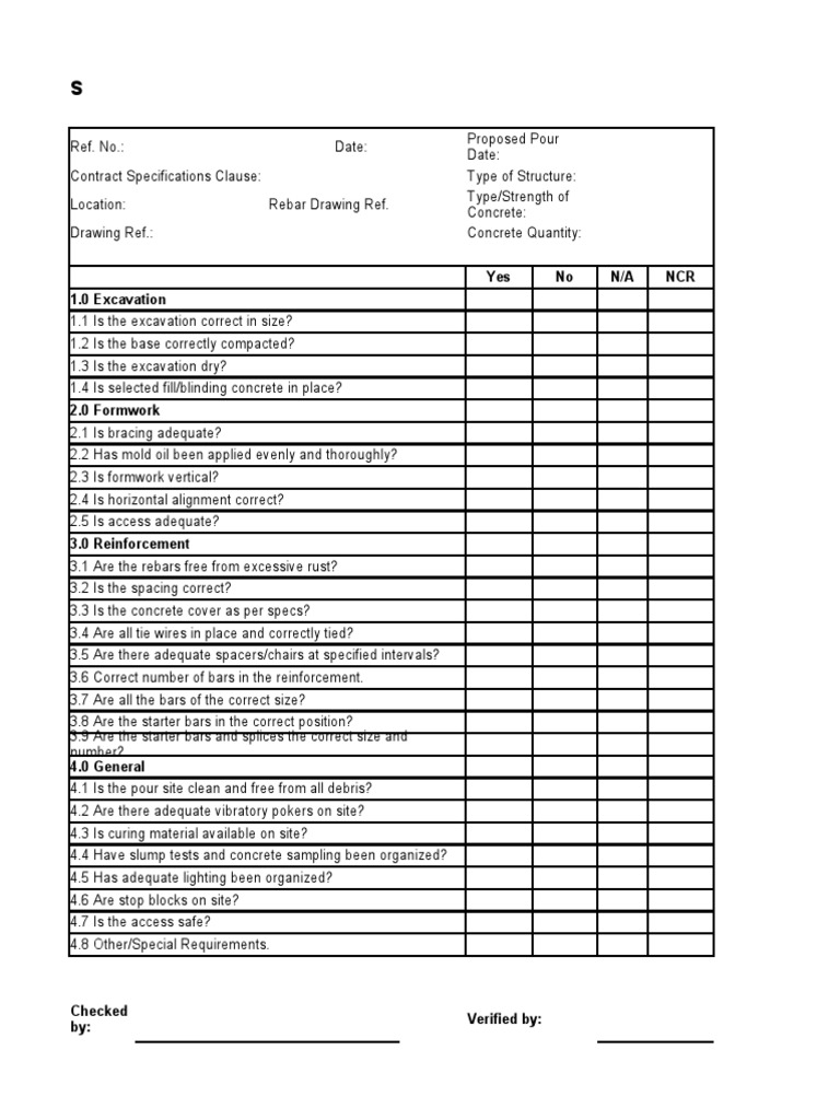 6-Pre Pouring Checklist | PDF