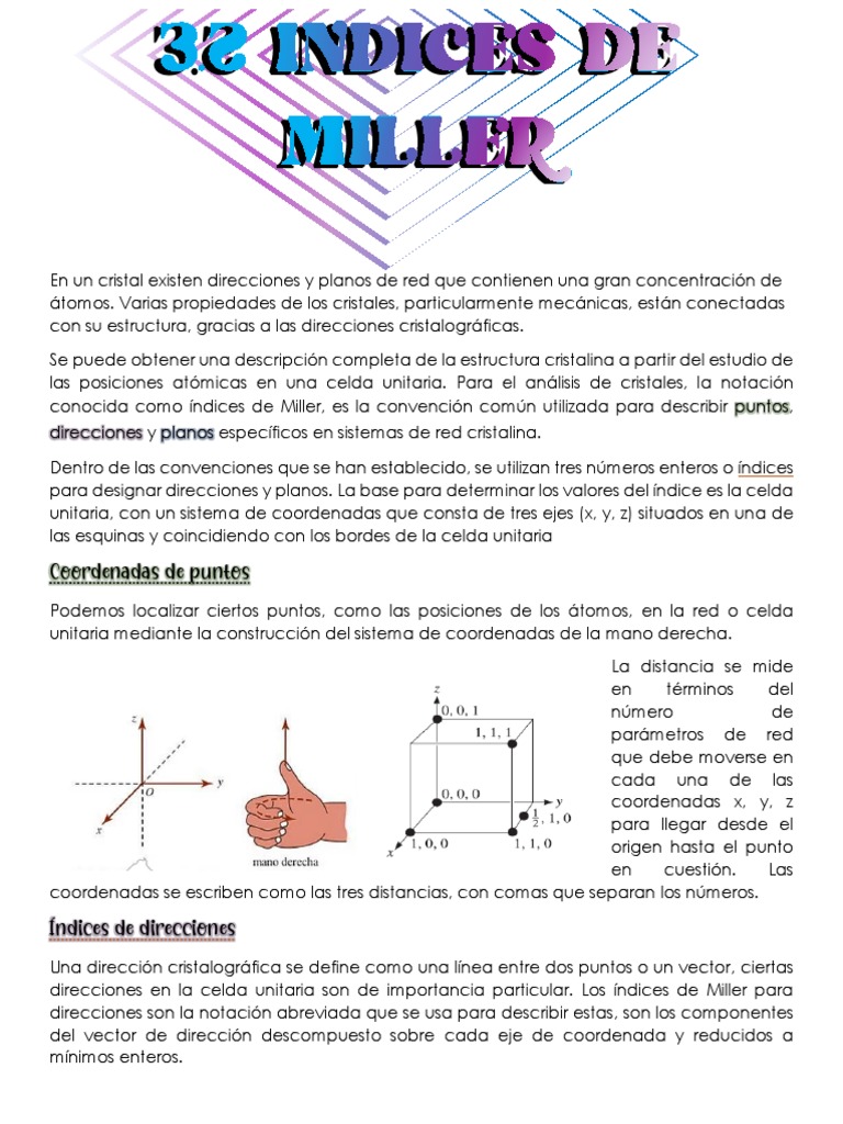Índices de Miller | PDF | Estructura cristalina | Sistema coordinado