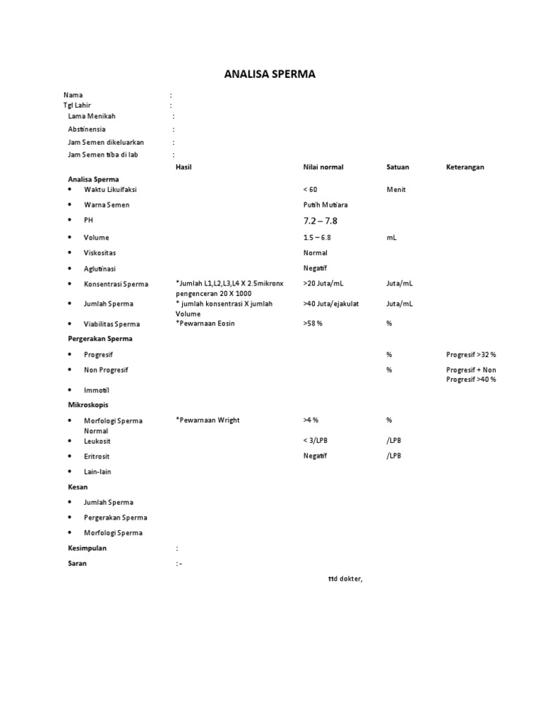 Hasil Analisa Sperma Normal dan Keterangan | PDF