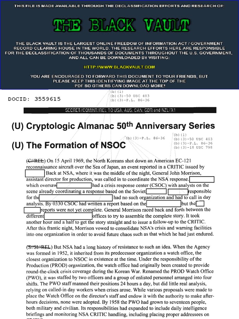 The Formation of Nsoc | National Security Agency | National Security