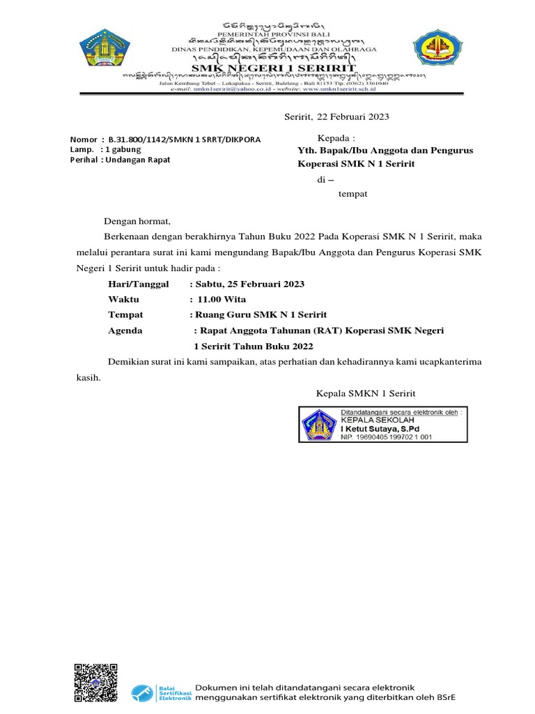 Undangan RAT 2022 - 2023 | PDF