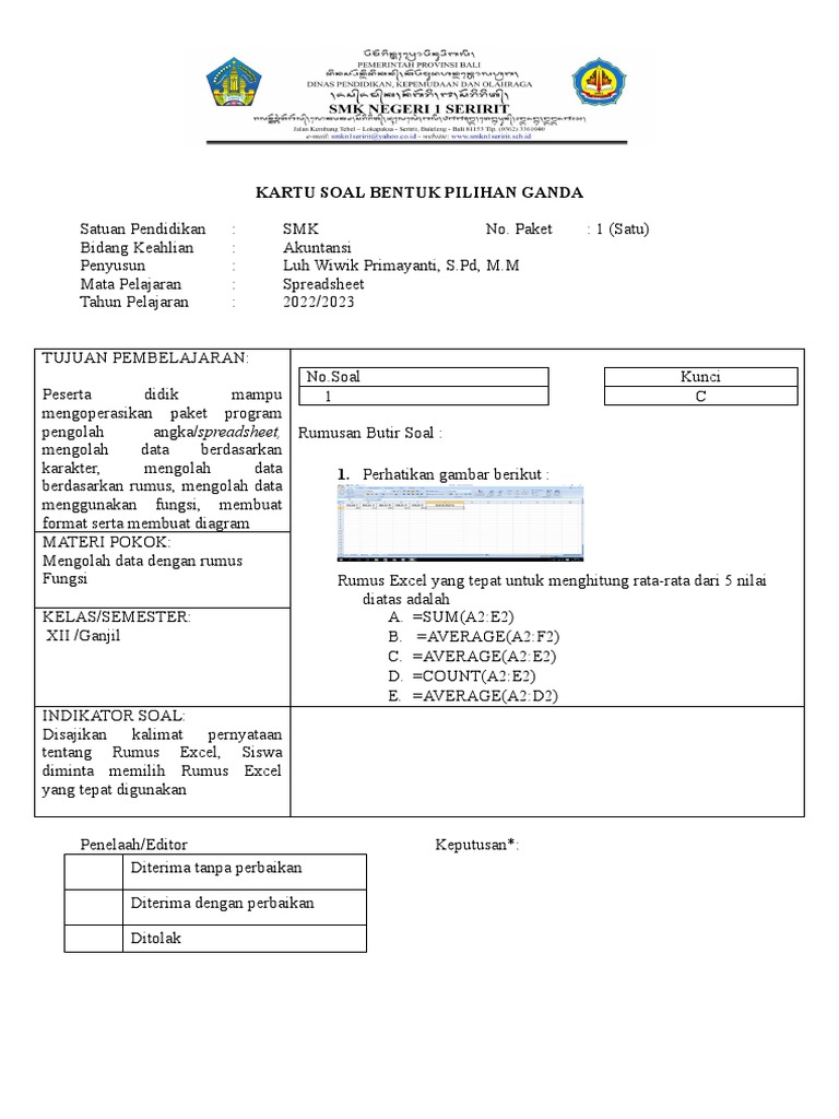 Kartu Soal Spreadsheet Pdf