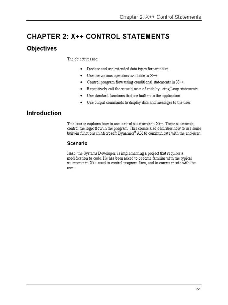 X++ Control Statements | PDF | Variable (Computer Science) | Control Flow