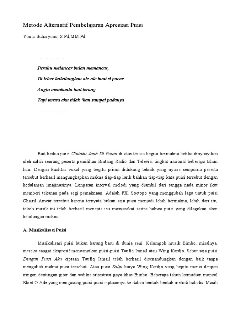Metode Alternatif Pembelajaran Apresiasi Puisi | PDF