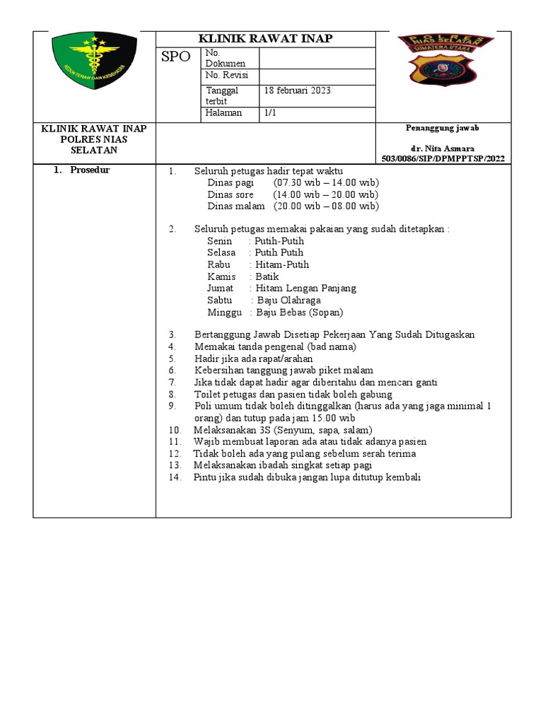Sop Klinik Rawat Inap | PDF