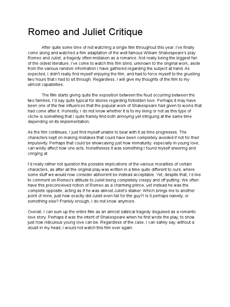 Romeo and Juliet Critique | PDF | Romeo And Juliet