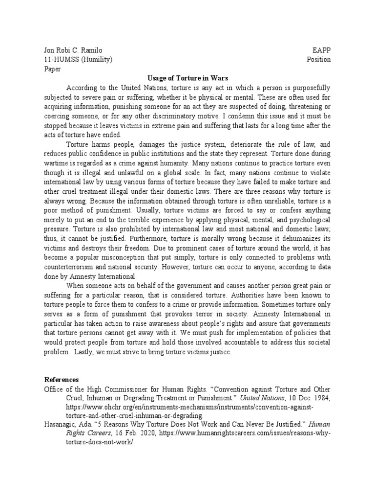 Position Paper Torture Pdf Torture Amnesty International