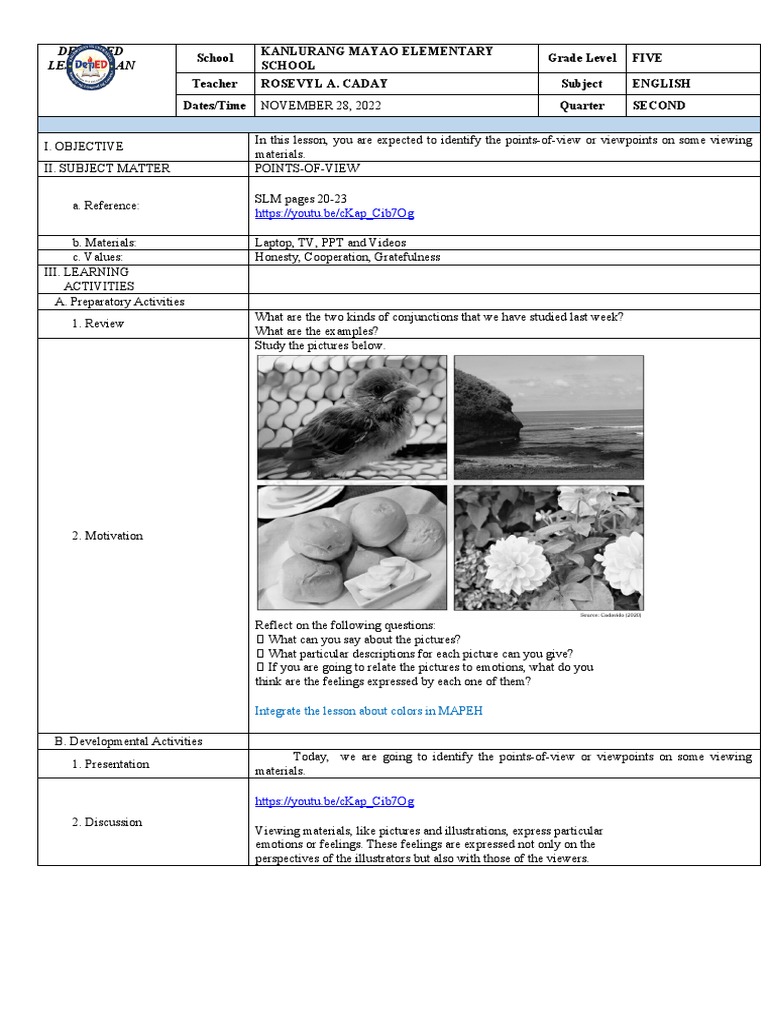 DLP English Q2 W4 D1-Nov. 28 | PDF | Narration | Communication