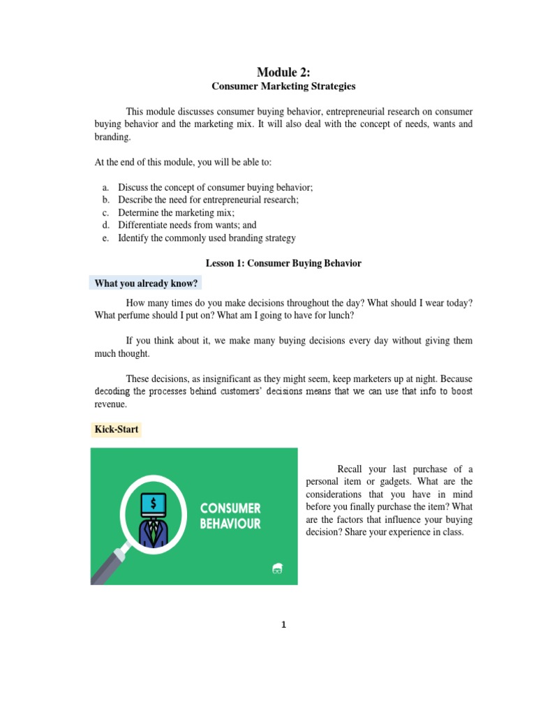 Grade 12 Entrepreneurship Module 2: Consumer Behavior | PDF | Behavior ...