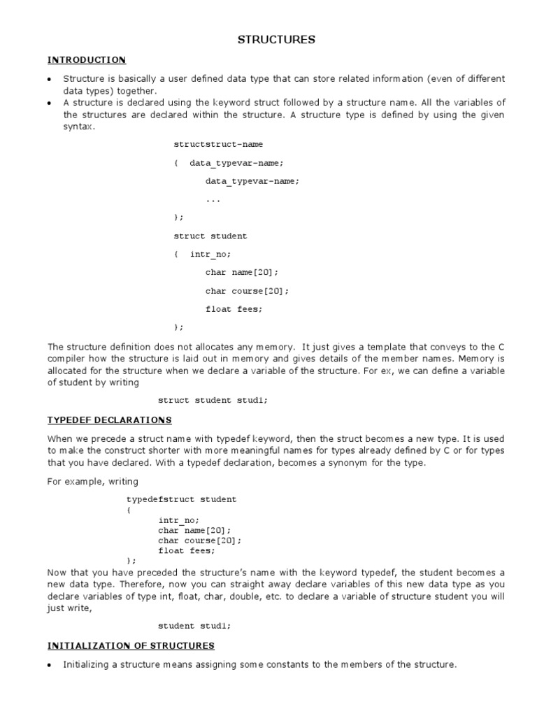 Structures Notes Pdf Pointer Computer Programming Computer Programming 4458