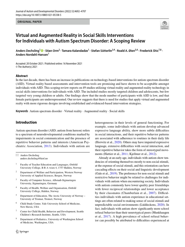 Virtual and Augmented Reality in Social Skills Interventions For Individuals With Autism ...