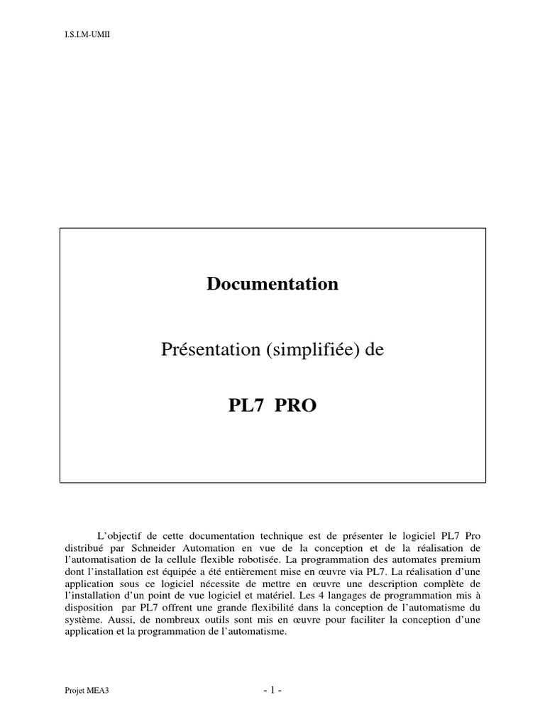 Documentation sur PL7 Pro pour Automatisme | PDF | Langage de ...