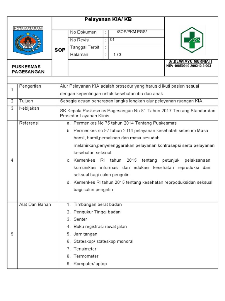 Sop Kia KB Baru | PDF | Kesehatan Holistik | Sains & Matematika