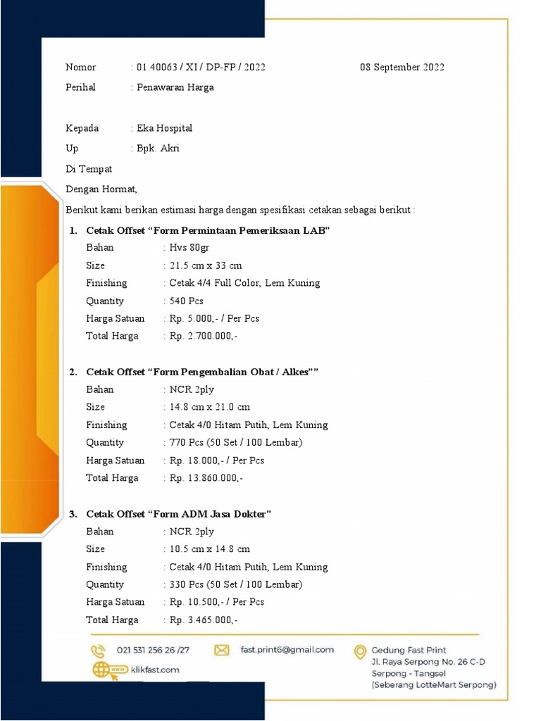 Penawaran Harga-Eka Hospital (11) Dasa | PDF