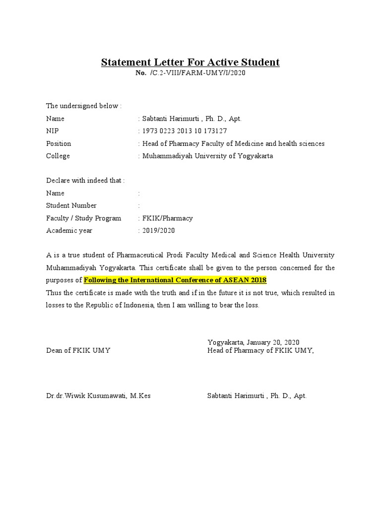 Statement Letter For Active Student | PDF