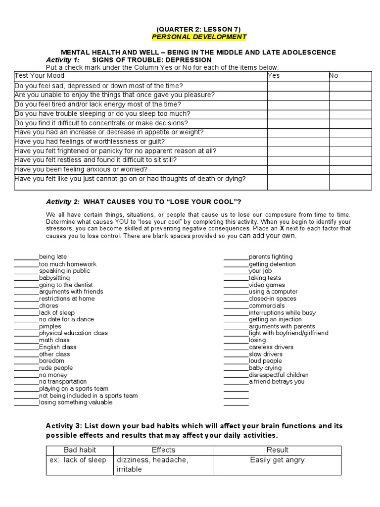 Perdev Activity 1 3 | PDF | Sleep Deprivation | Anxiety