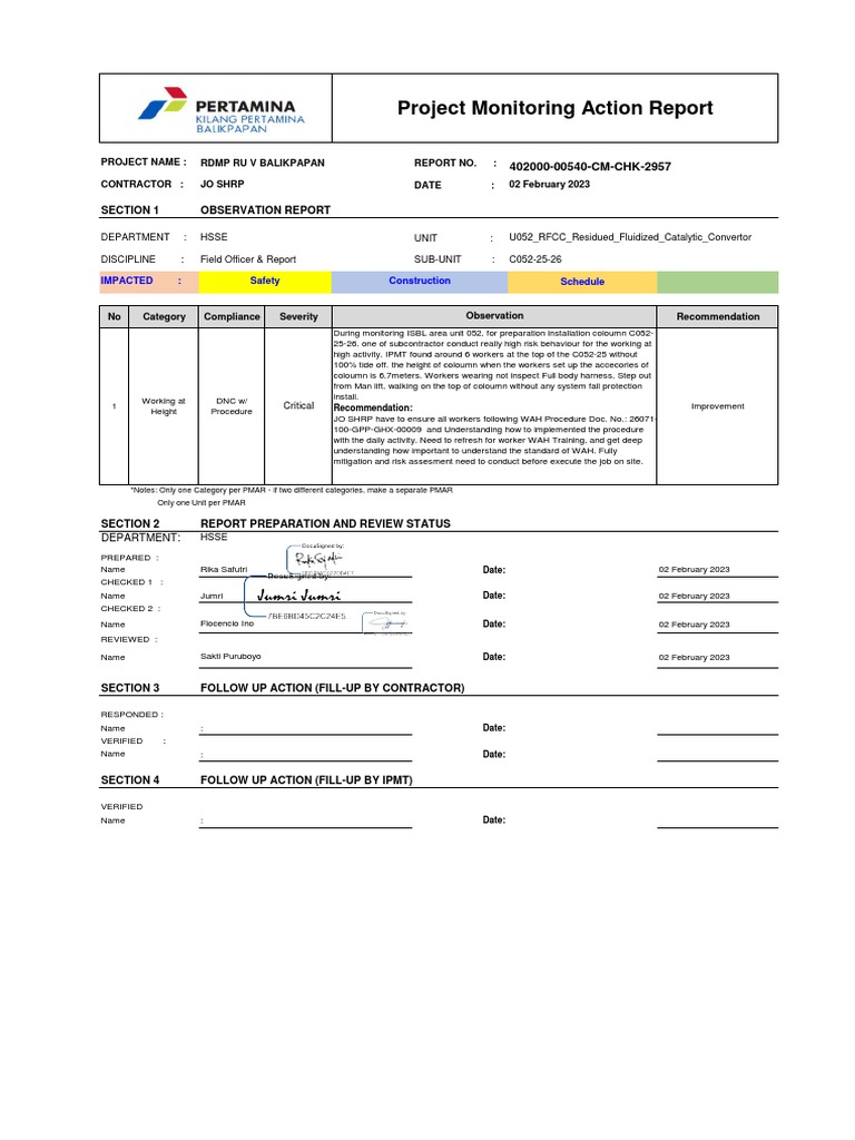 Monitoring Project Progress and Ensuring Workplace Safety | PDF ...