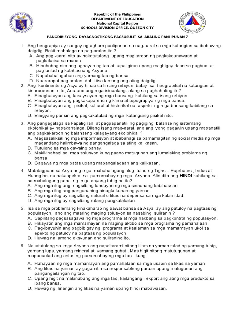 AP 7 Diagnostic Test With Answer Key | PDF