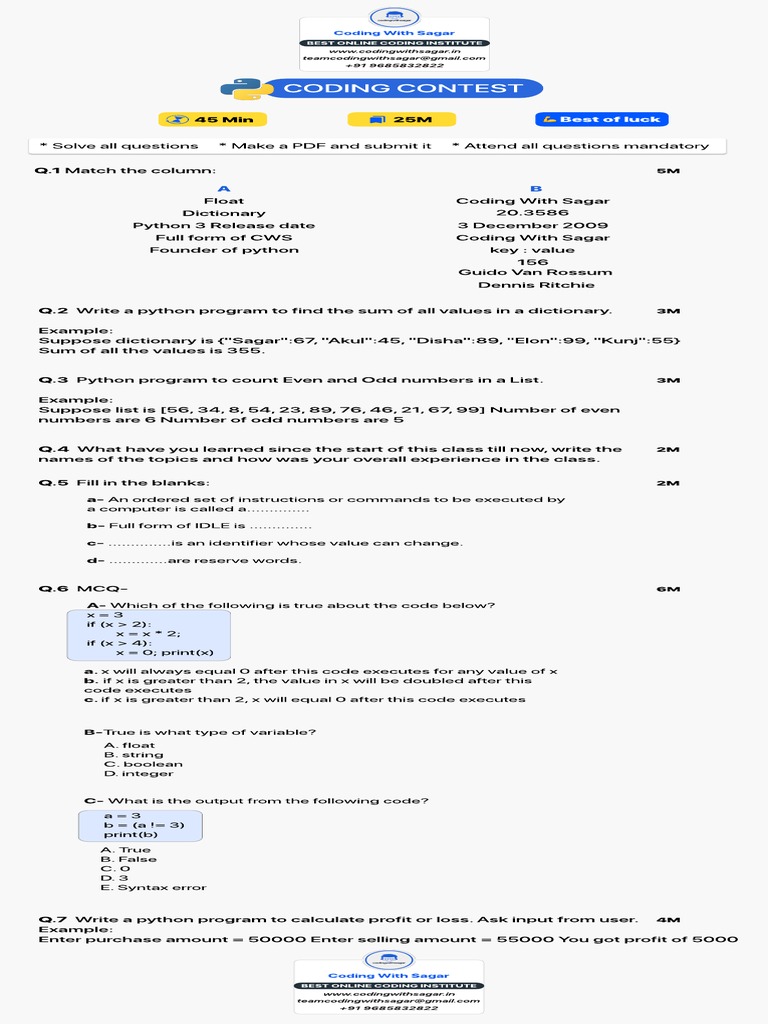Coding Contest Pdf Python Programming Language Boolean Data Type