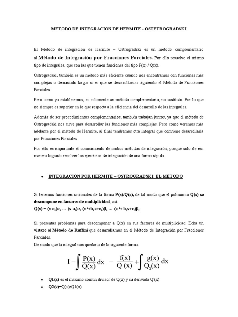 Metodo de Integracion de Hermite | PDF | Integral | Factorización
